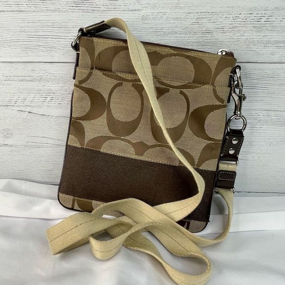 Coach | Bags | Authentic Coach Signature Womenskhaki Canvas Swingpack ...